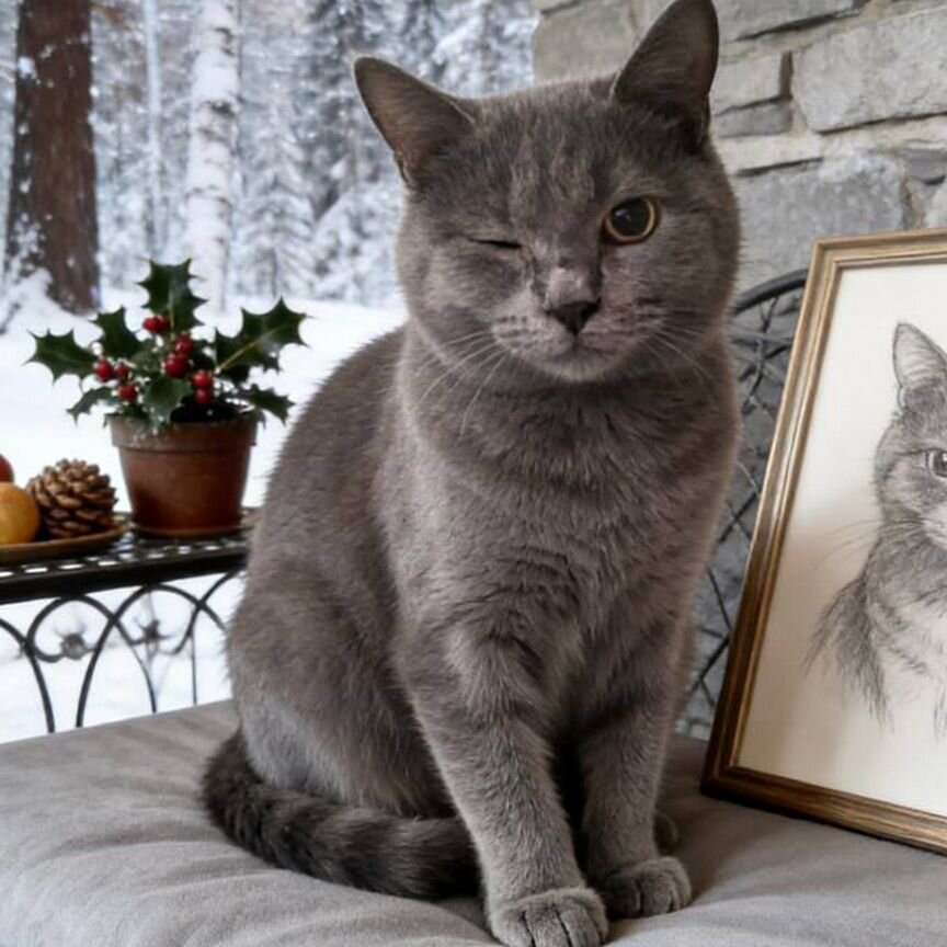 Русская голубая, взрослая кошка