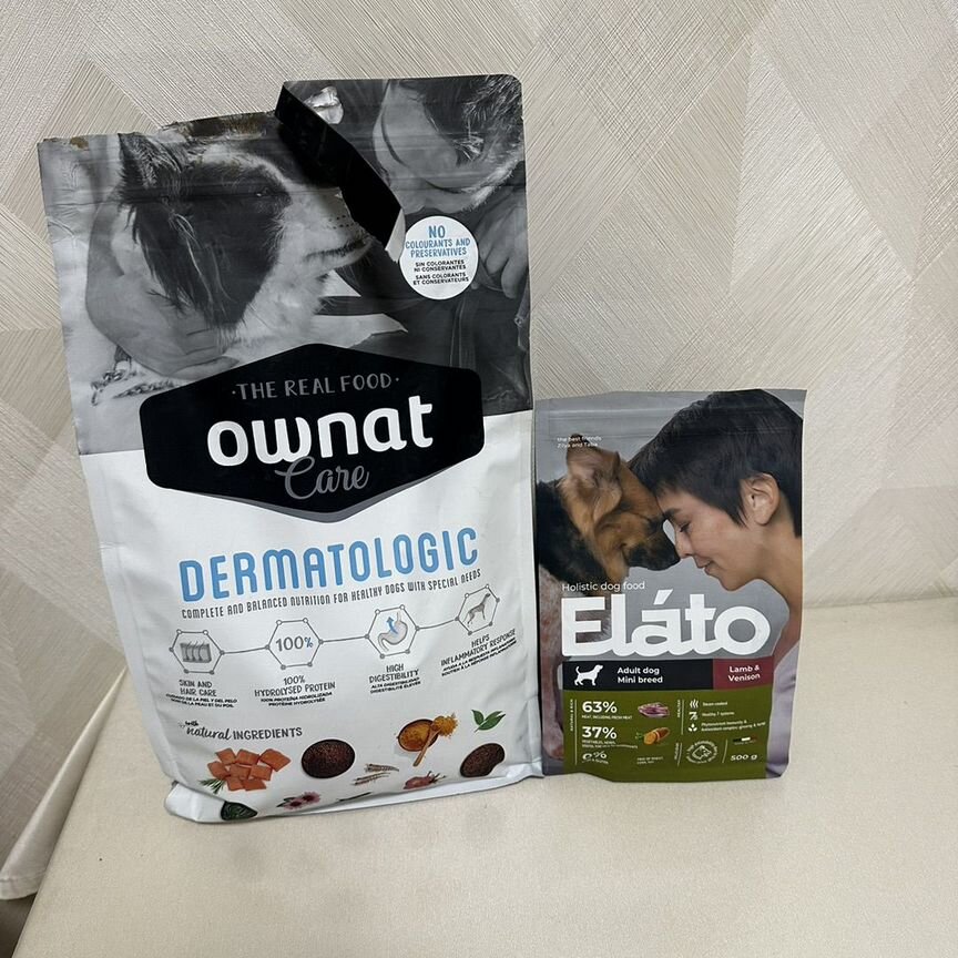 Корм для собак ownat dermatologic и elato holistic