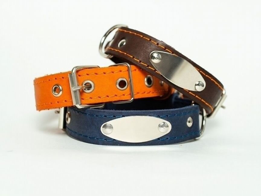 Кожаные ошейники для собак с адресником