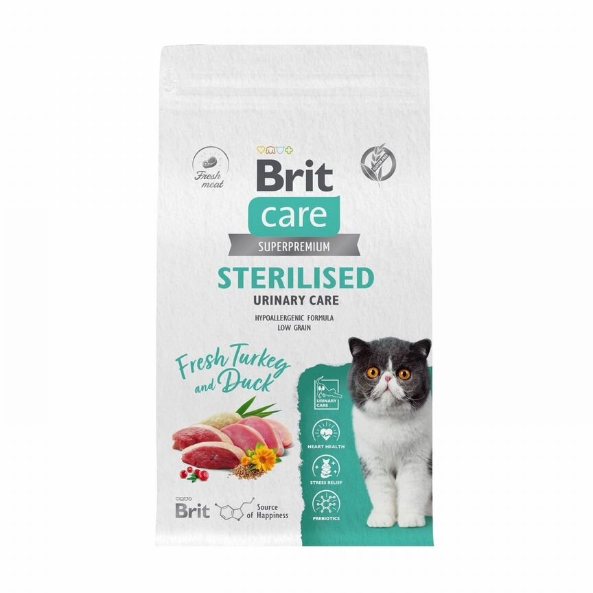 Brit Care сухой корм с индейкой и уткой для стерил