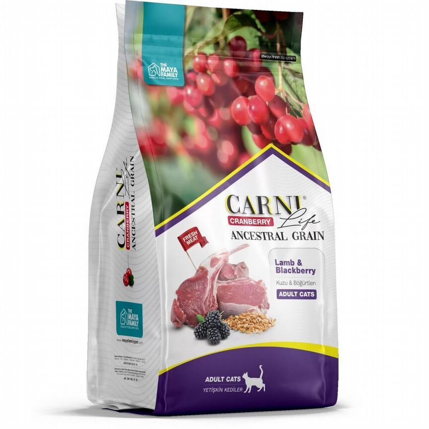Сухой корм carni Life Adult для взрослых кошек с ягненком, ежевикой и клюквой - 10 кг