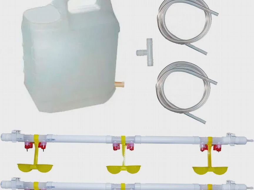 Поилка навесная ниппельная для сельхоз птиц 5л 6шт