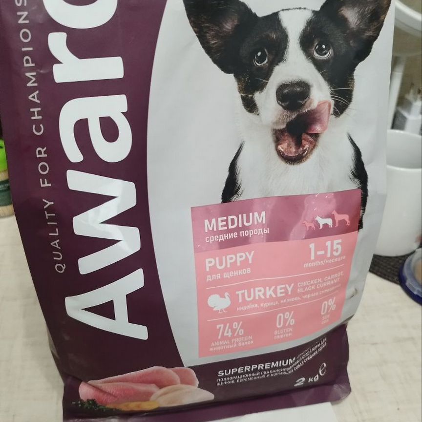 Корм для собак Award puppy medium курица индейка