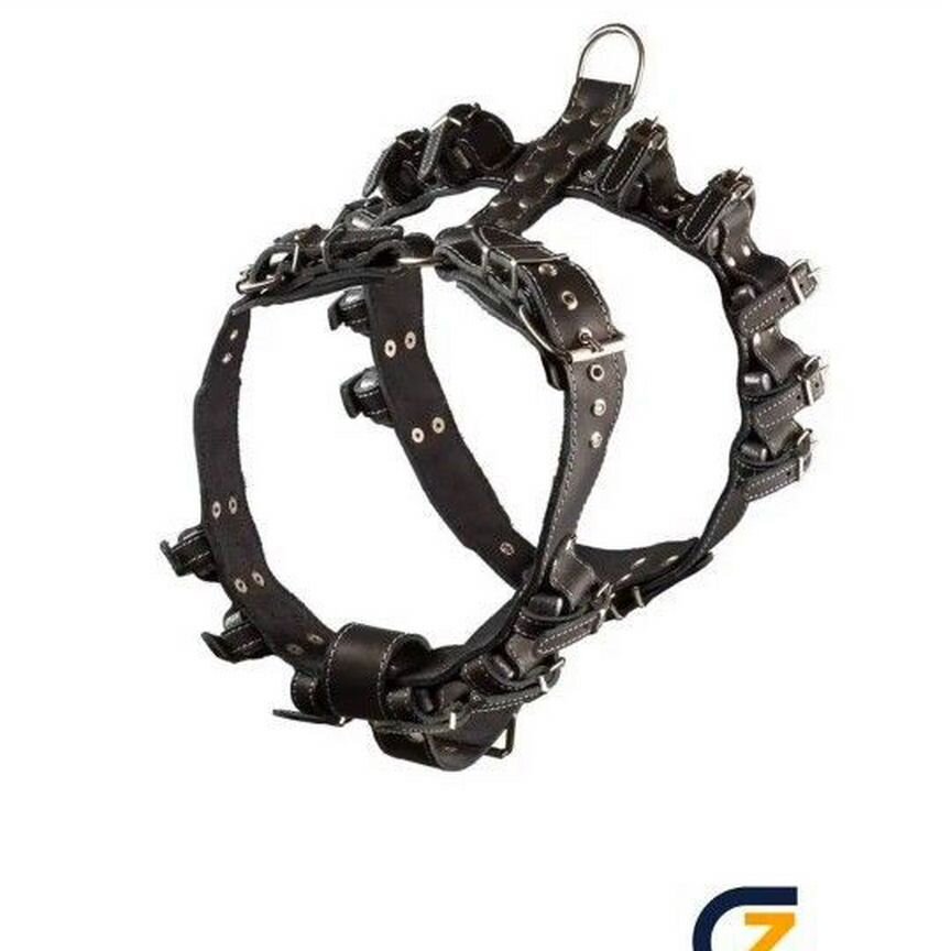 Шлейка для крупных собак кожаная с грузом