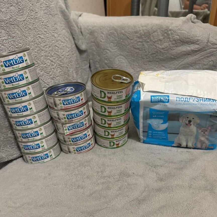 Корм для кошек vetlife, mealfeel,памперсы