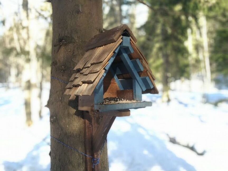 Кормушка для птиц и белок из дерева