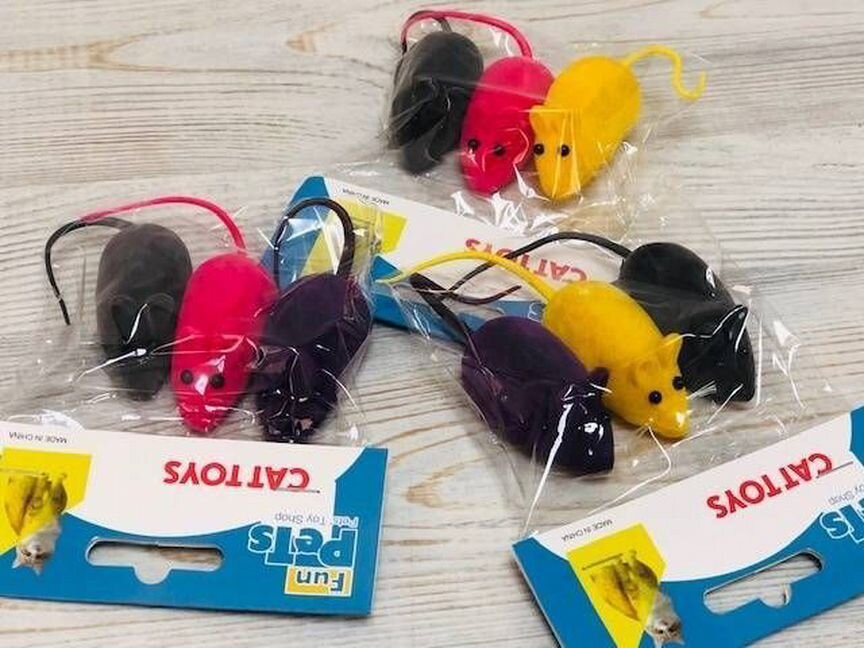 Игрушка для кошки Мышь бархатная с пищалкой 3шт