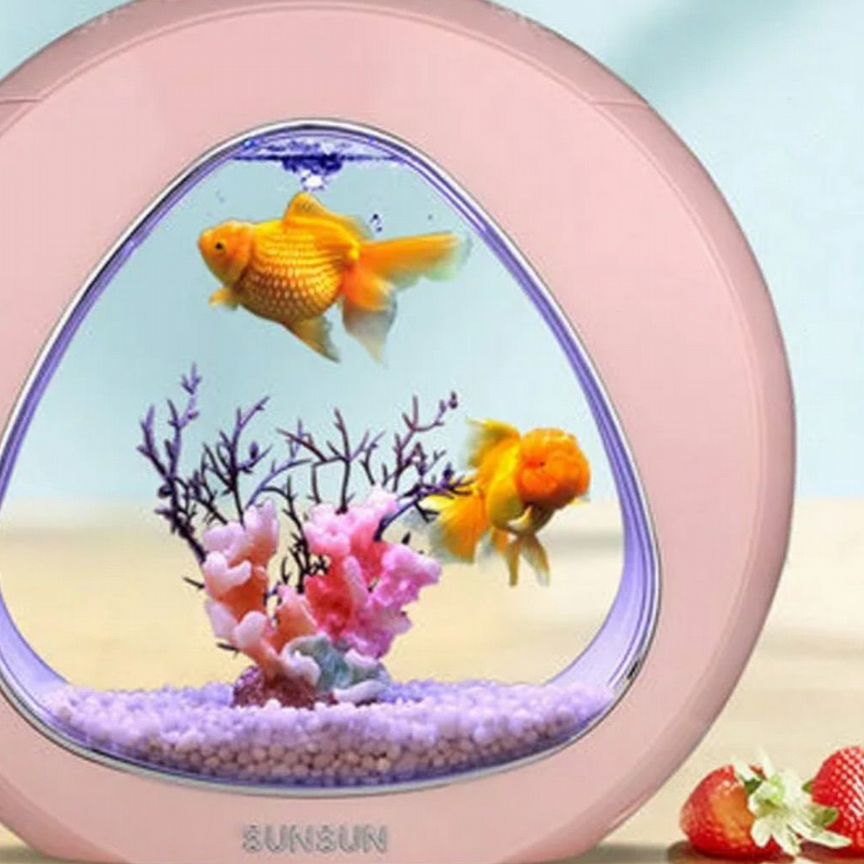 Аквариум "SunSun" Нано с подсветкой 4л, розовый