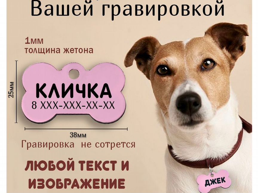 Адресник для домашних животных, с гравировкой, бол