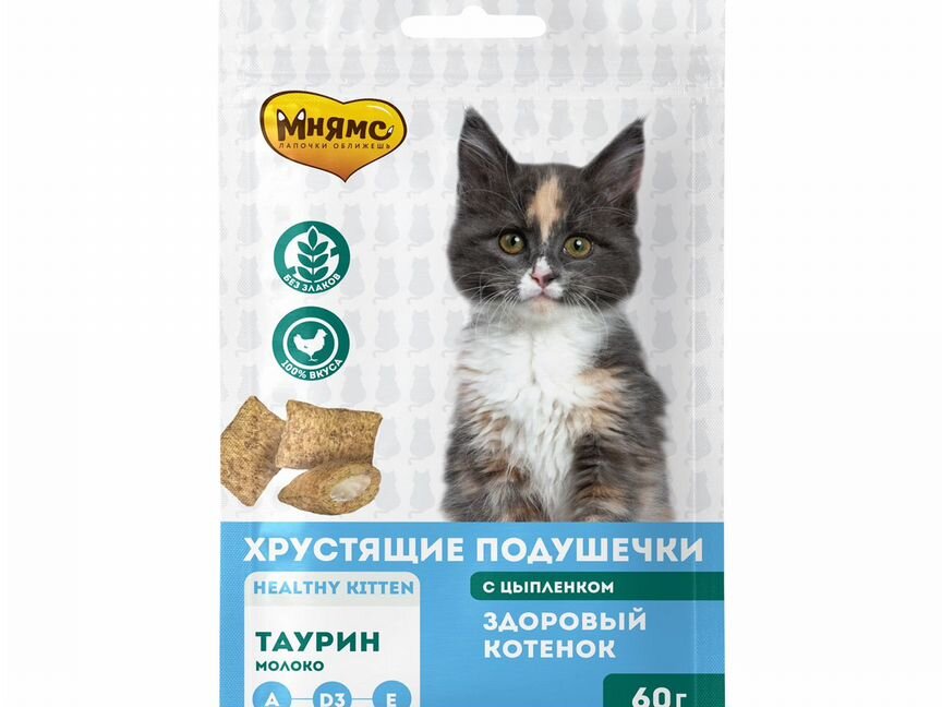 Мнямс Хруст. Подуш. Здоровый Котенок с Цыпл. 60г