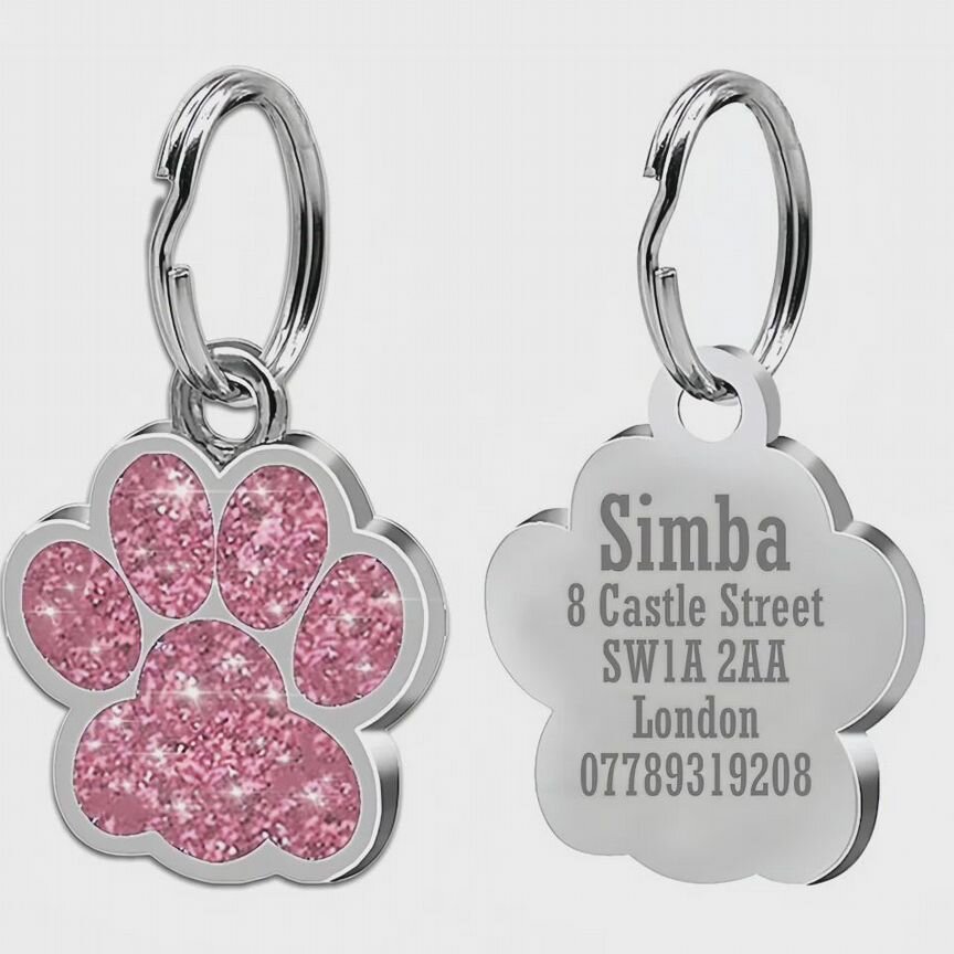 Персонализированная бирка для собаки, Розовый, Simba, London