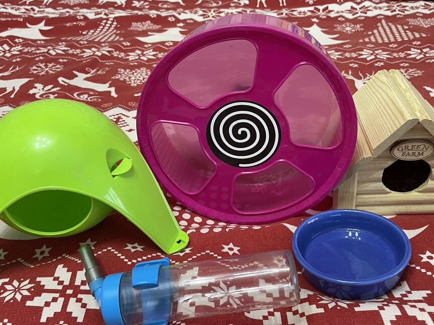 Домик для хомяков деревянный + подвесной + колесо