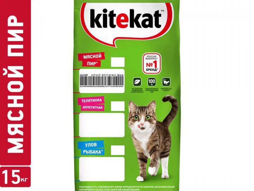 Корм для кошек китекет kitekat 15кг, китекат