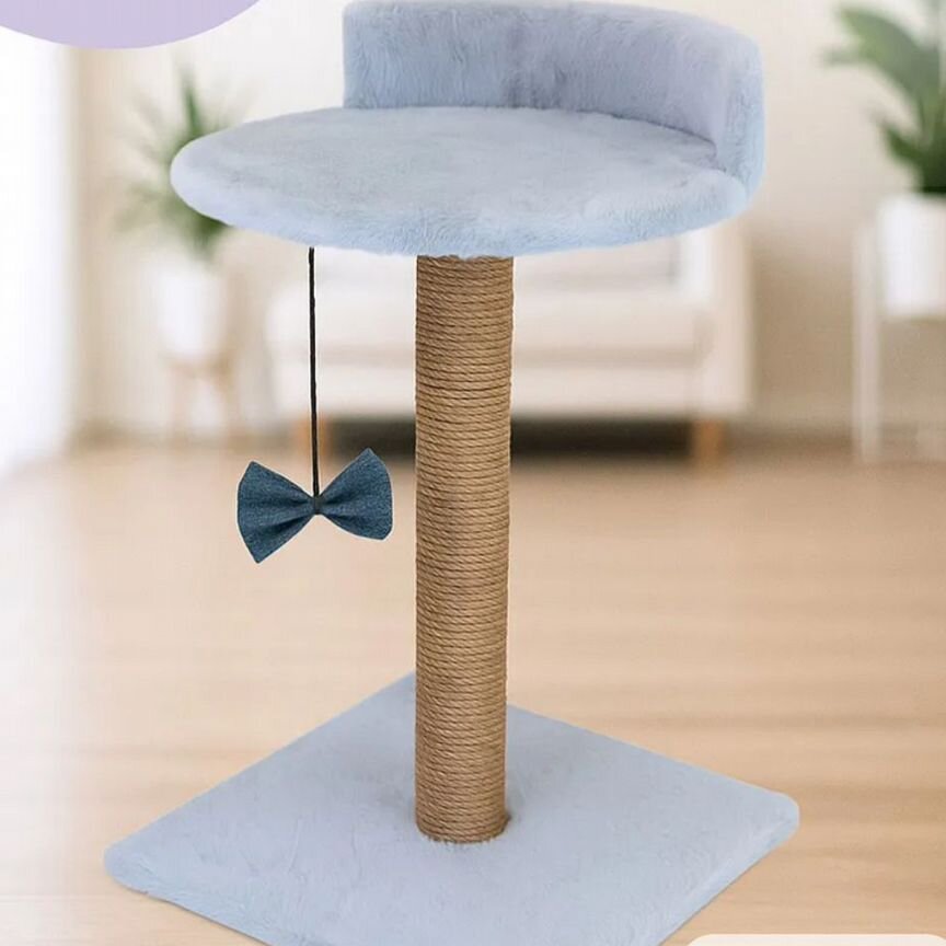 Когтеточка для кошек столбик с лежанкой