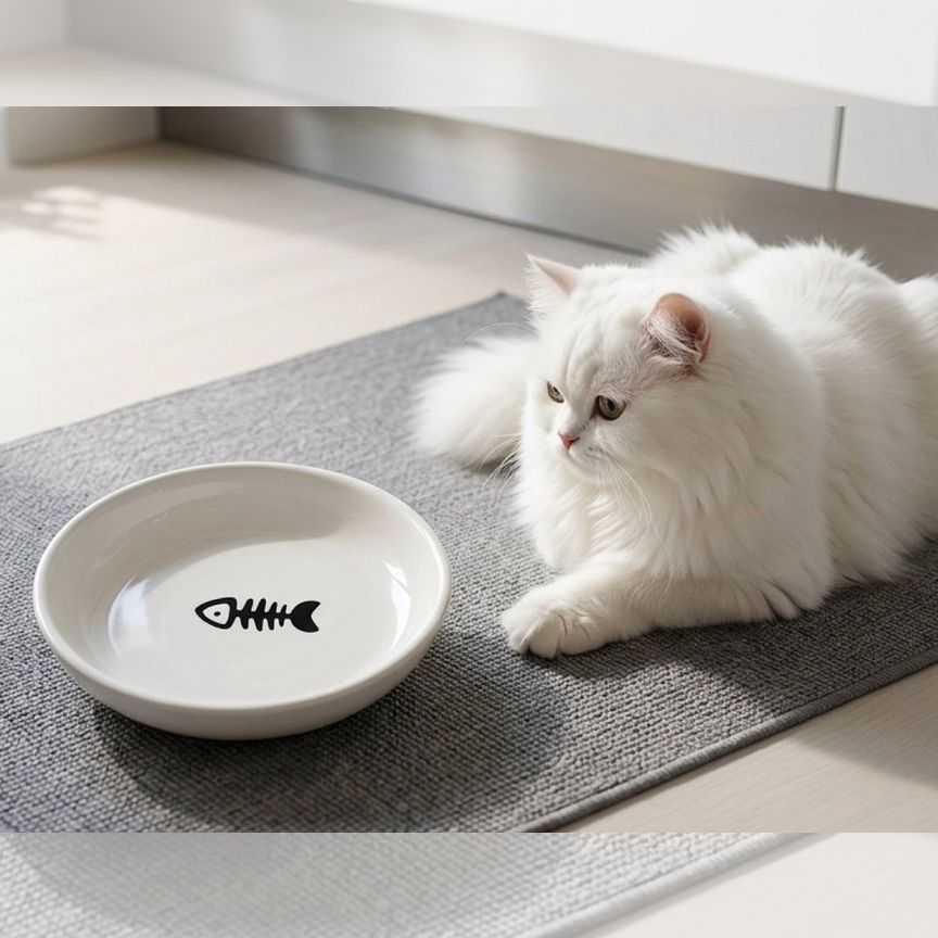 Керамическая миска для кошачьего корма белая