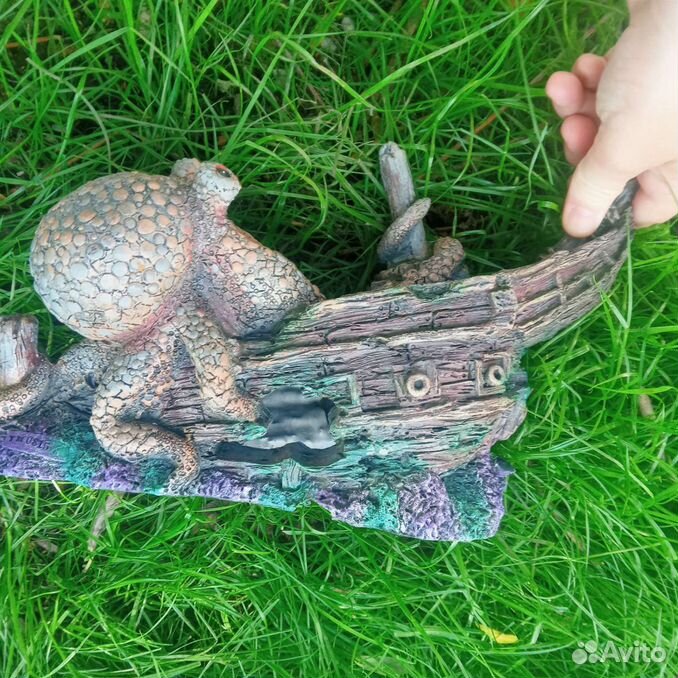 Декор для аквариума осьминог с кораблем и замок