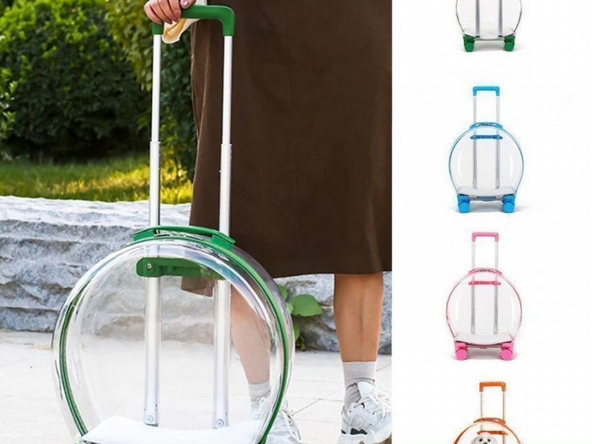 Переноска-чемодан для кошек на колесах прозрачный