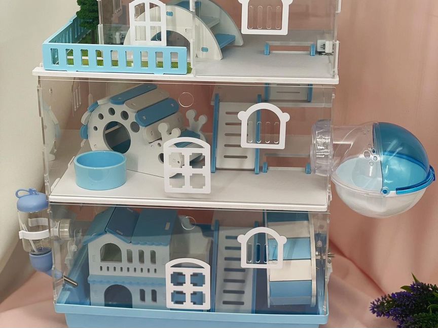 Большая прозрачная клетка для хомяка (синяя)