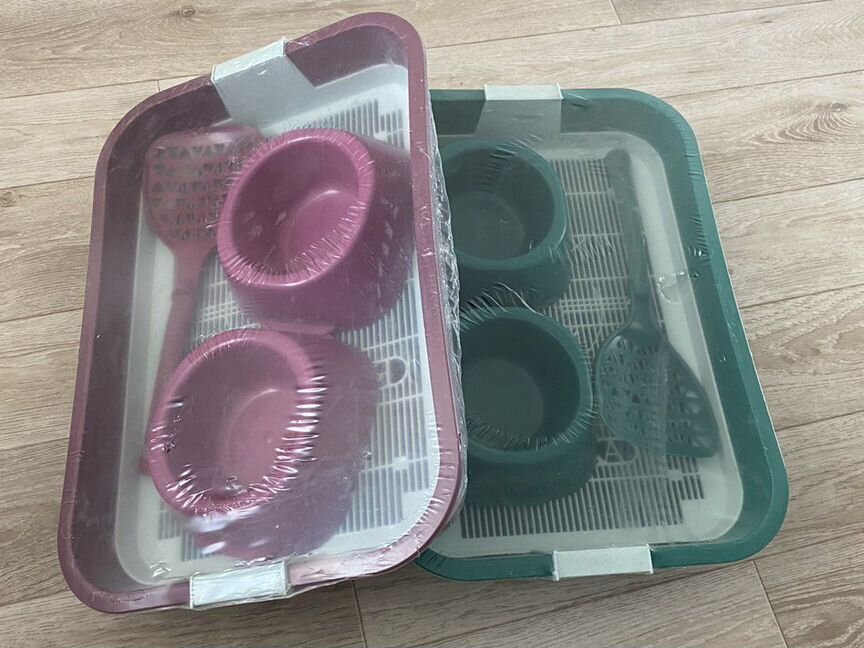 Кошачий новый лоток большой с мисками и совком