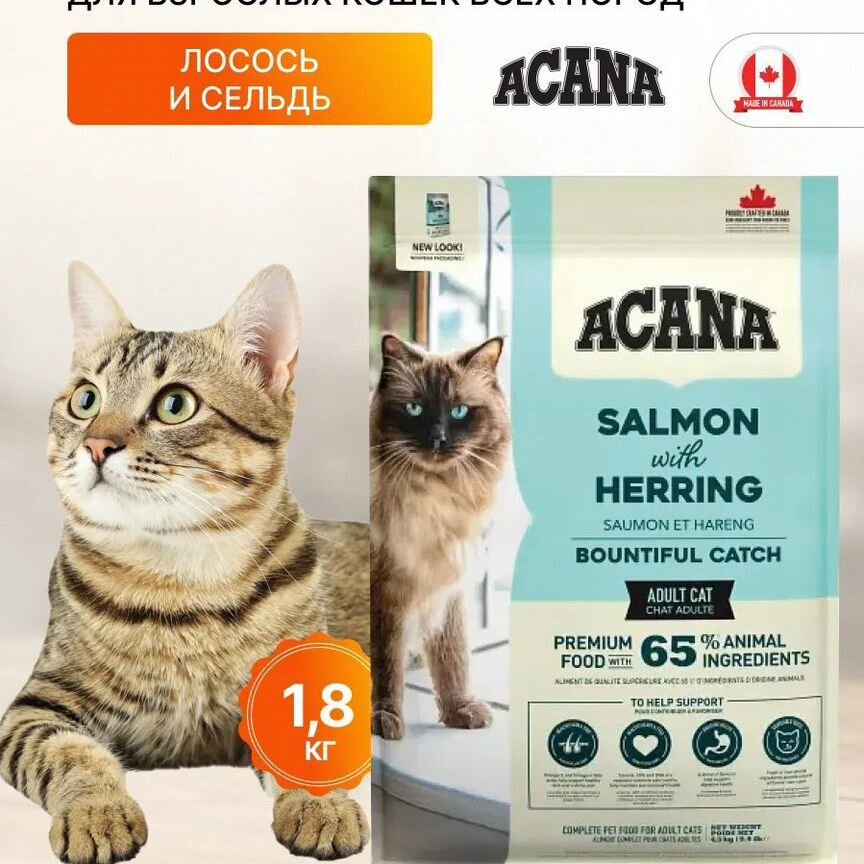 Cat acana Bountiful Catch (Лосось, сельдь) 1.8 кг