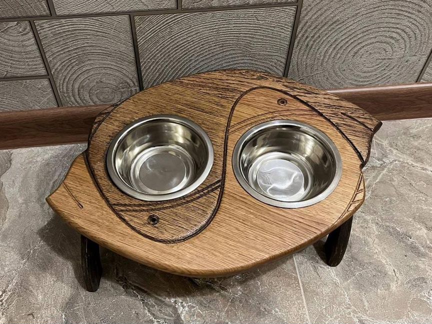 Подставка для мисок для кошек и собак из дуба
