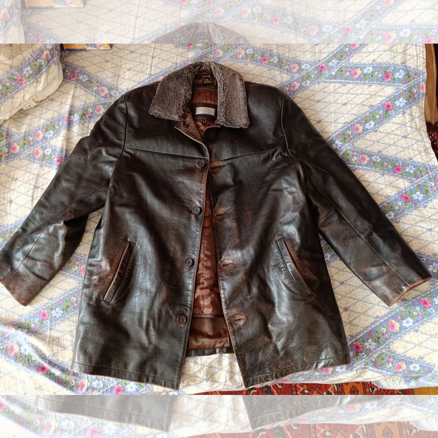 Пальто мужское кожаное с мехом б/ у