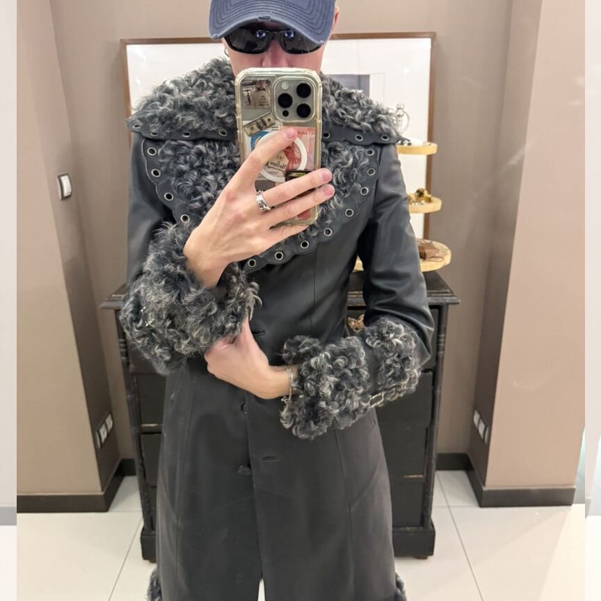 Кожаное пальто афганка винтаж